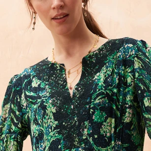 Silk Floral Firework Print Dress in Black & Emerald | Dresses | Brora
