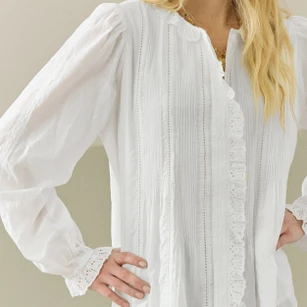 White Organic Cotton Pintuck Blouse | Womenswear | Brora