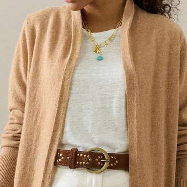 Cashmere Gauzy Shawl Cardigan in Camel | Womenswear | Brora