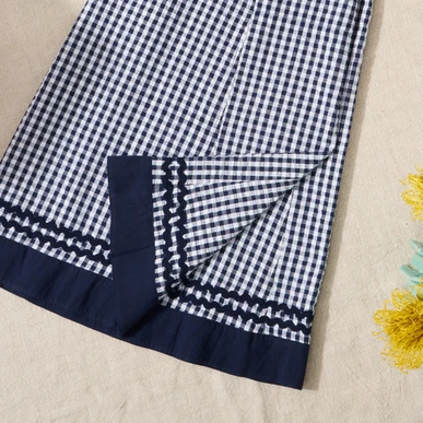 Cotton Gingham Ric Rac Skirt in Navy | Women's Skirts | Brora