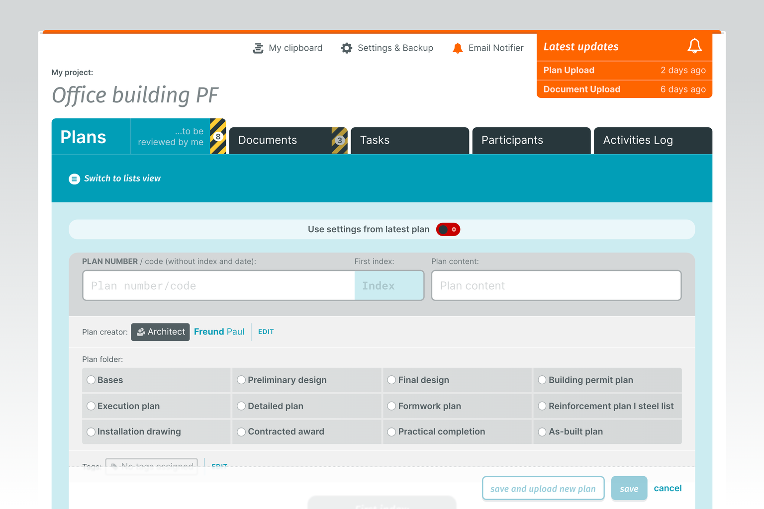 PLANFRED Construction Project Space – Manuals