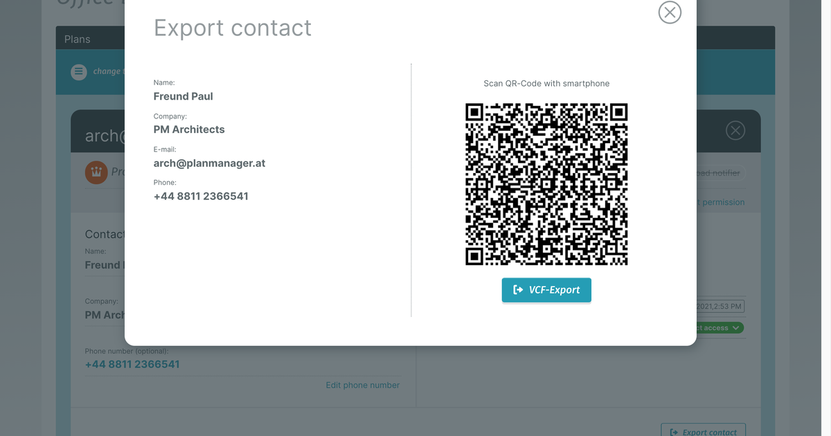 Simply export participants via QR code into your smartphone contacts