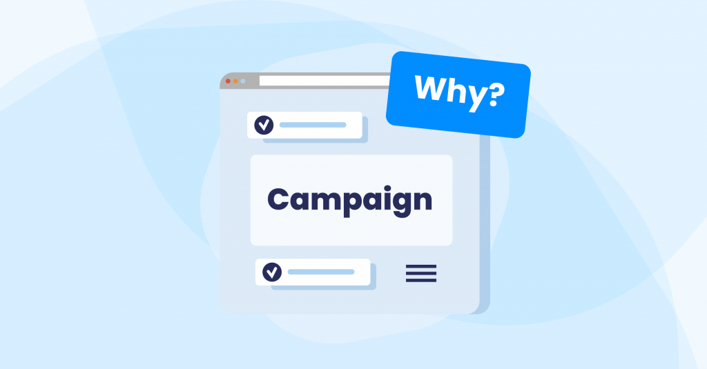 image shows a campaign page and the word 'why'