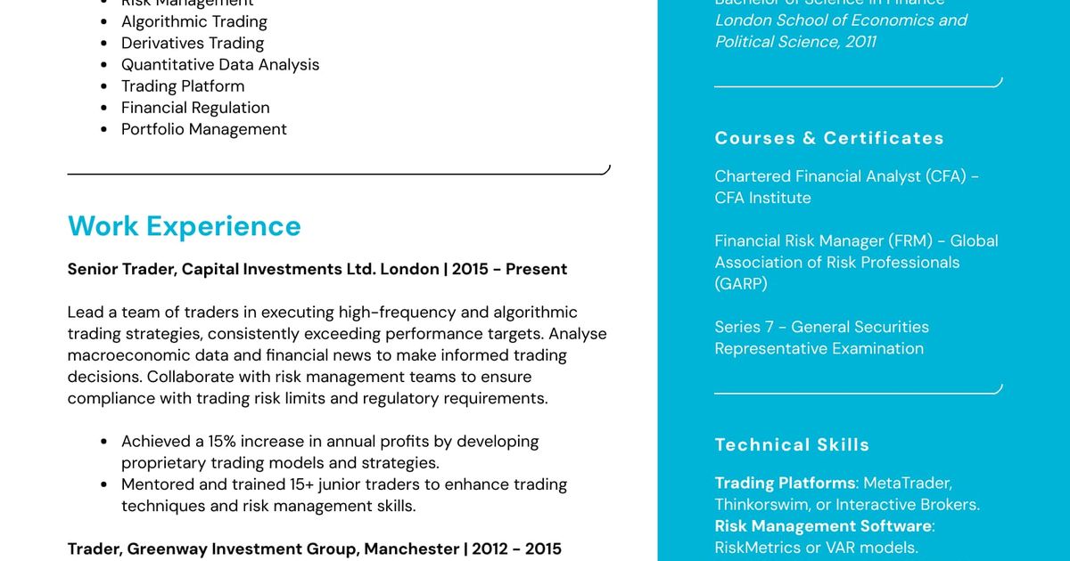 Trader CV Example: Best examples and tips