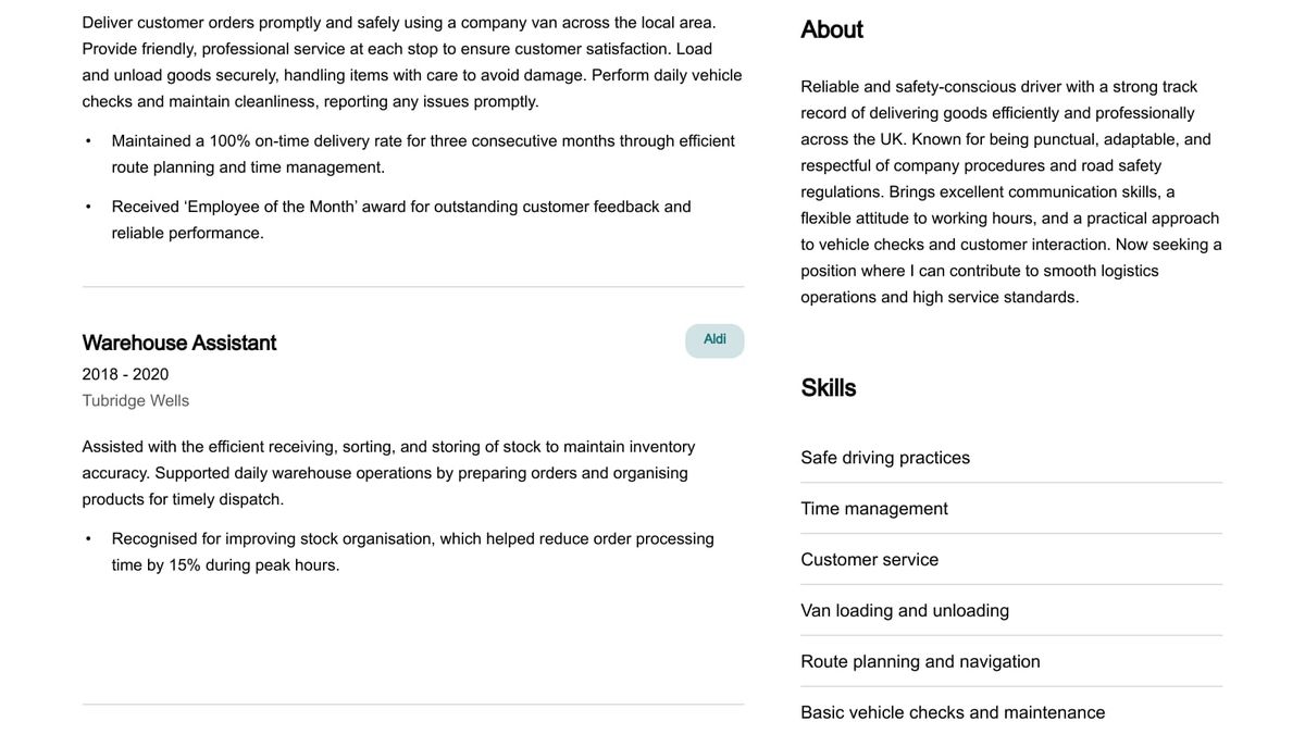 Driver CV Example: Writing guide with best tips and samples