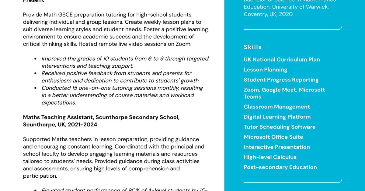 Tutor CV Example: Free writing guide and tips!