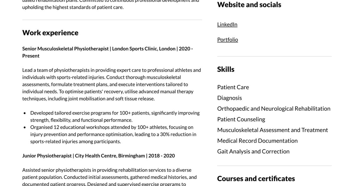 Physiotherapist CV: with free examples, tips and templates