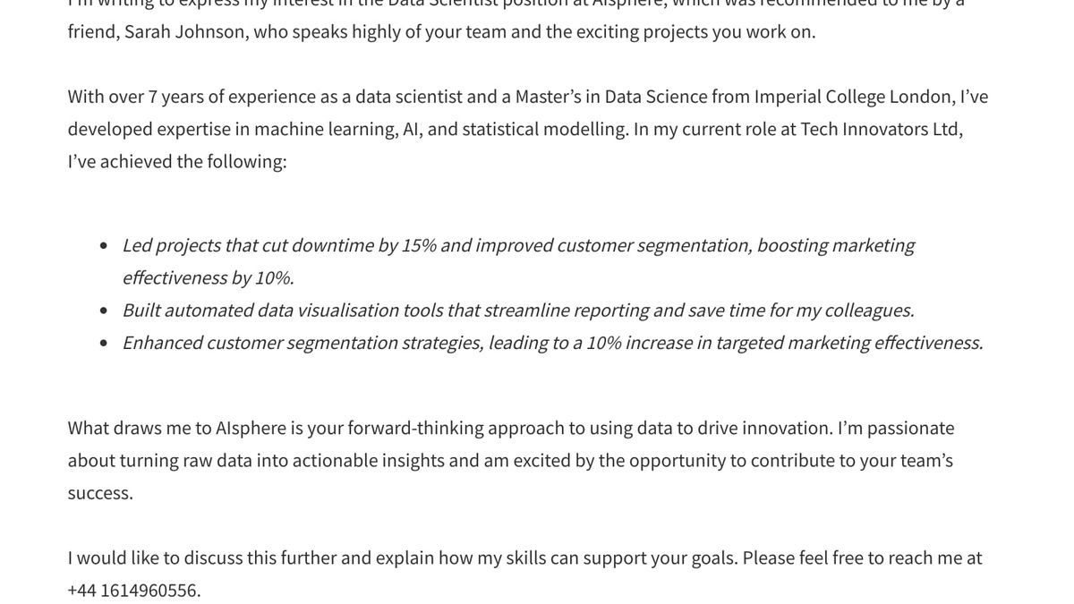Data Scientist Cover Letter for 2025 (Free Examples & Tips)