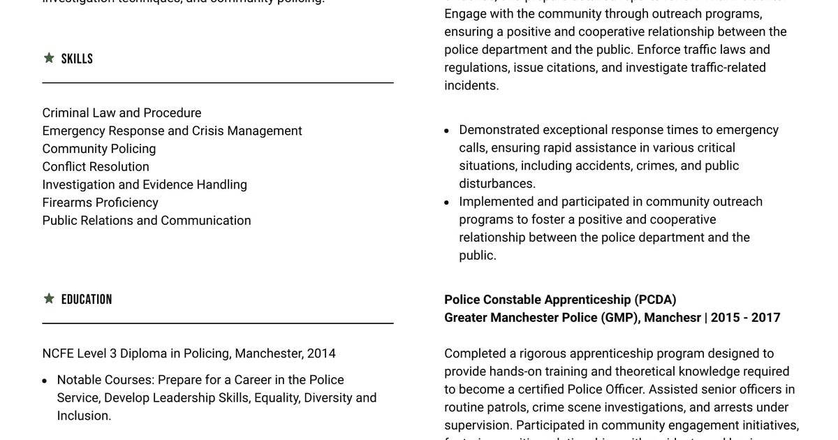 Police office CV Example: Step-by-step writing guide