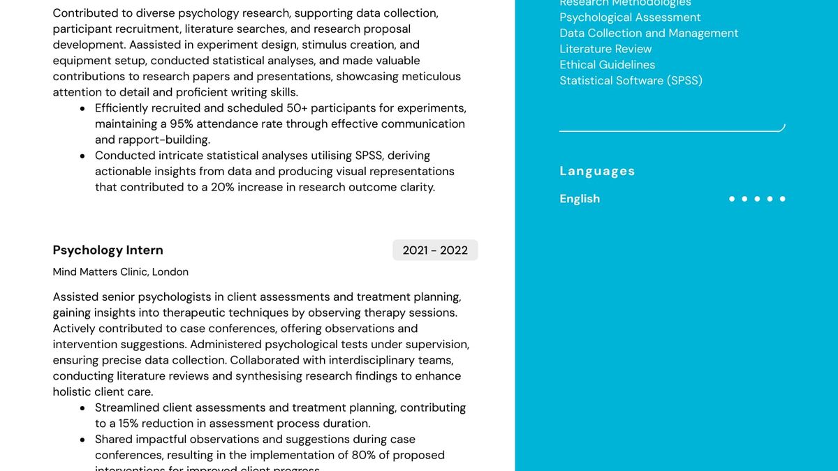 Psychology CV Example (Writing Guide) | 2026