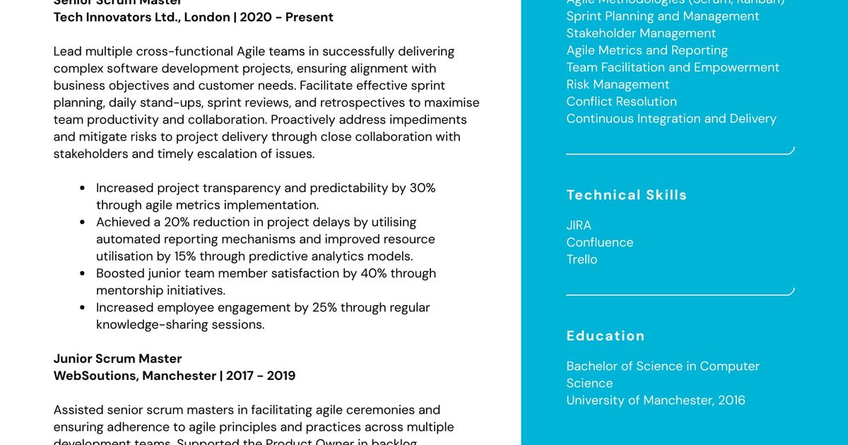 Scrum Master CV Example: Free writing guide + tips!