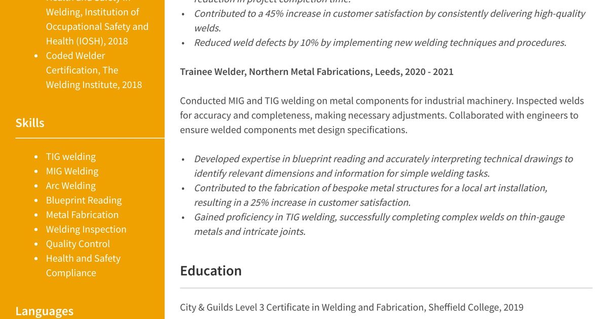 Welder CV Example: Best tips and free writing guide!
