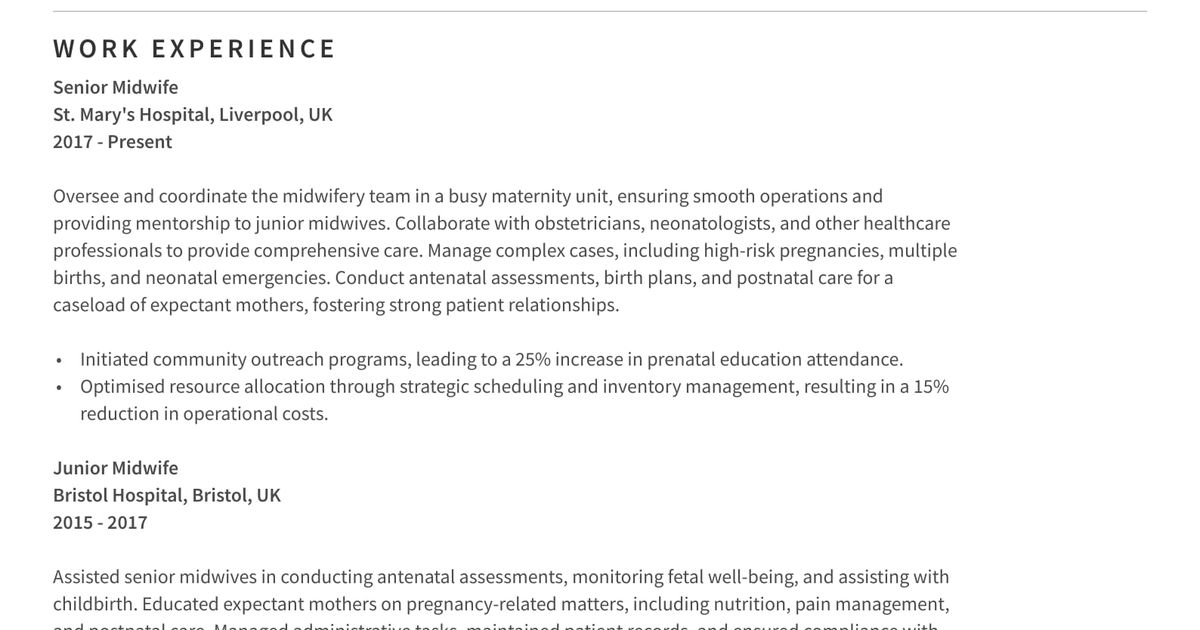 Midwife CV Example: Writing Guide, Templates and Tips