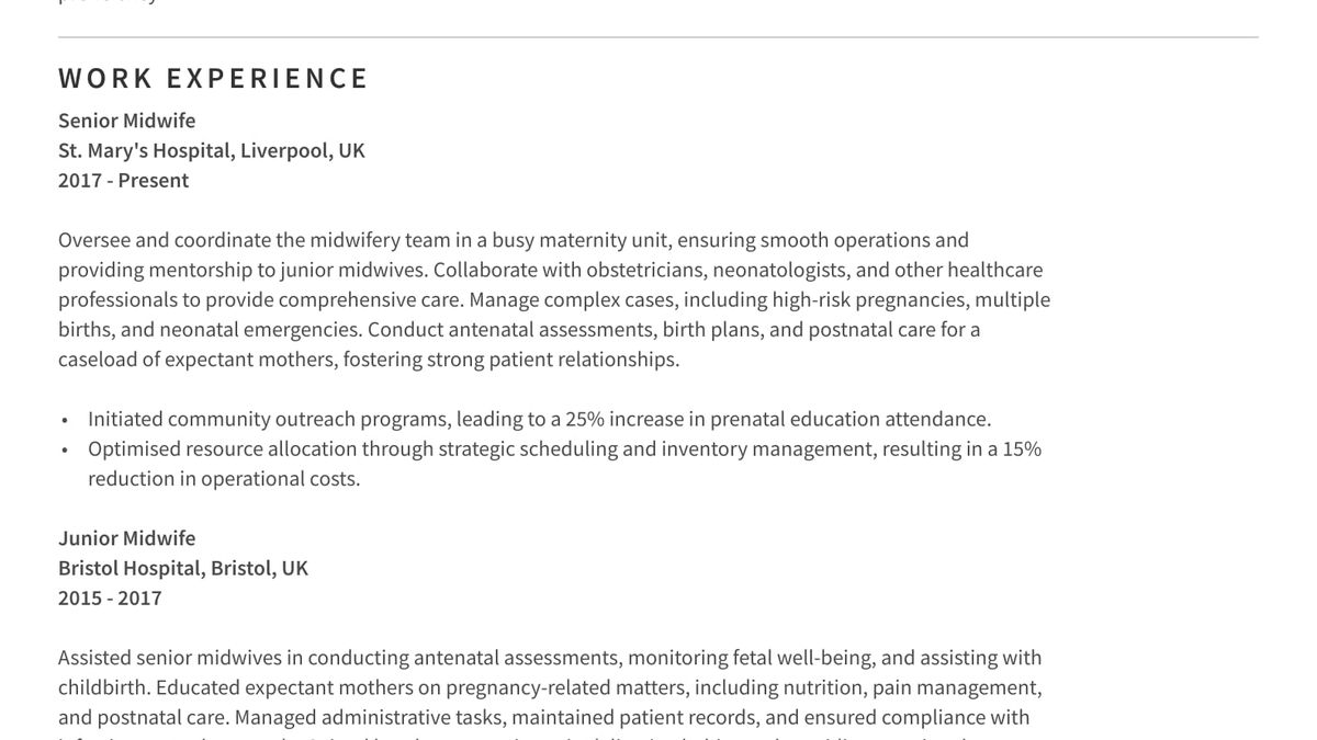Midwife CV Example: Writing Guide, Templates and Tips