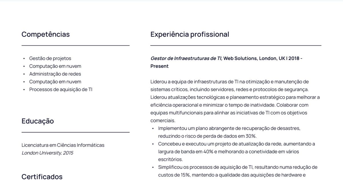 Portuguese CV Example | Perfect for UK jobseekers