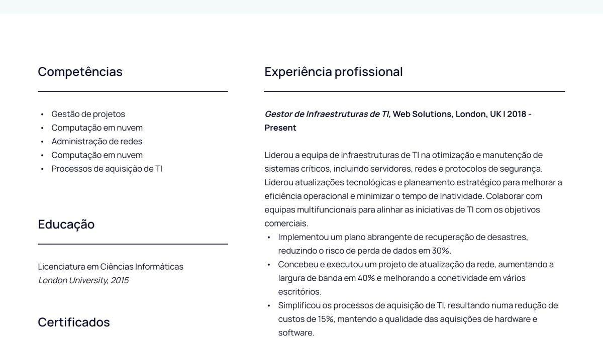 Portuguese CV Example | Perfect for UK jobseekers