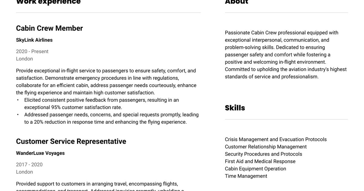 Cabin Crew CV Sample | Free writing guide