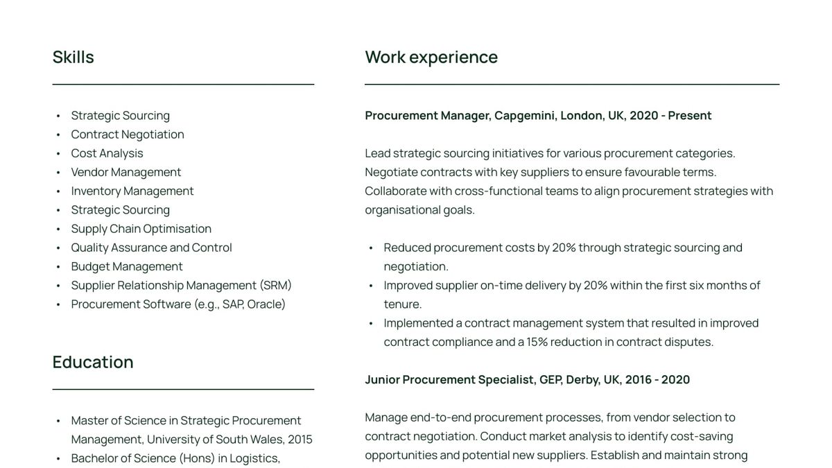 Procurement CV Example: Free writing guide and best tips!