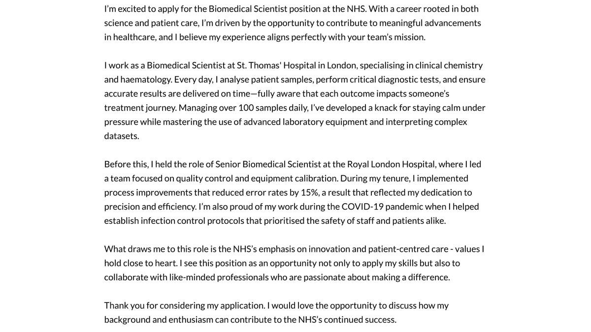 2025 Biomedical Scientist Cover Letter (Free Example)