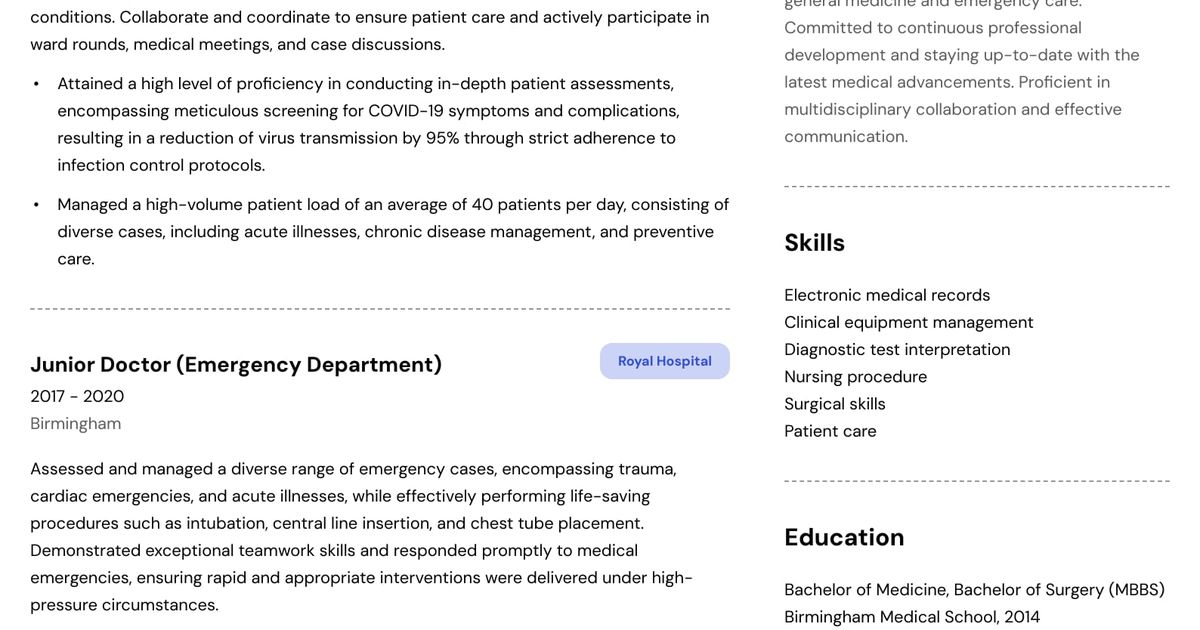 Doctor CV Example | Free step-by-step writing guide!