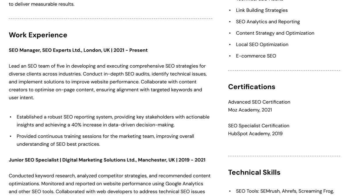 SEO CV Example: Free step-by-step writing guide