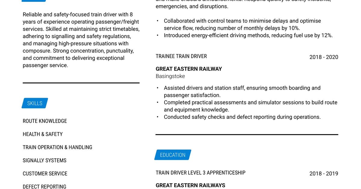 Train Driver CV Example & Writing Guide – Stand Out Today