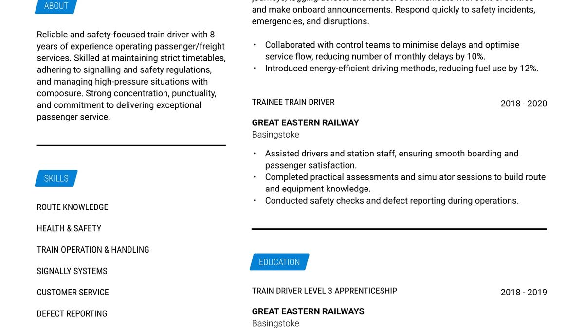 Train Driver CV Example & Writing Guide – Stand Out Today