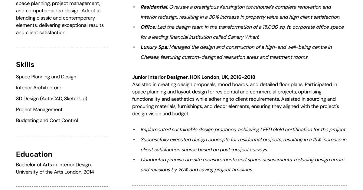 Interior Designer CV example | Best Tips and CV templates
