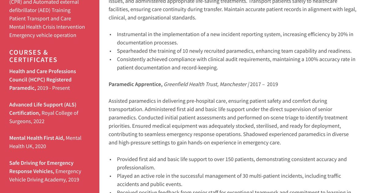 Paramedic CV Examples | Get More Interviews