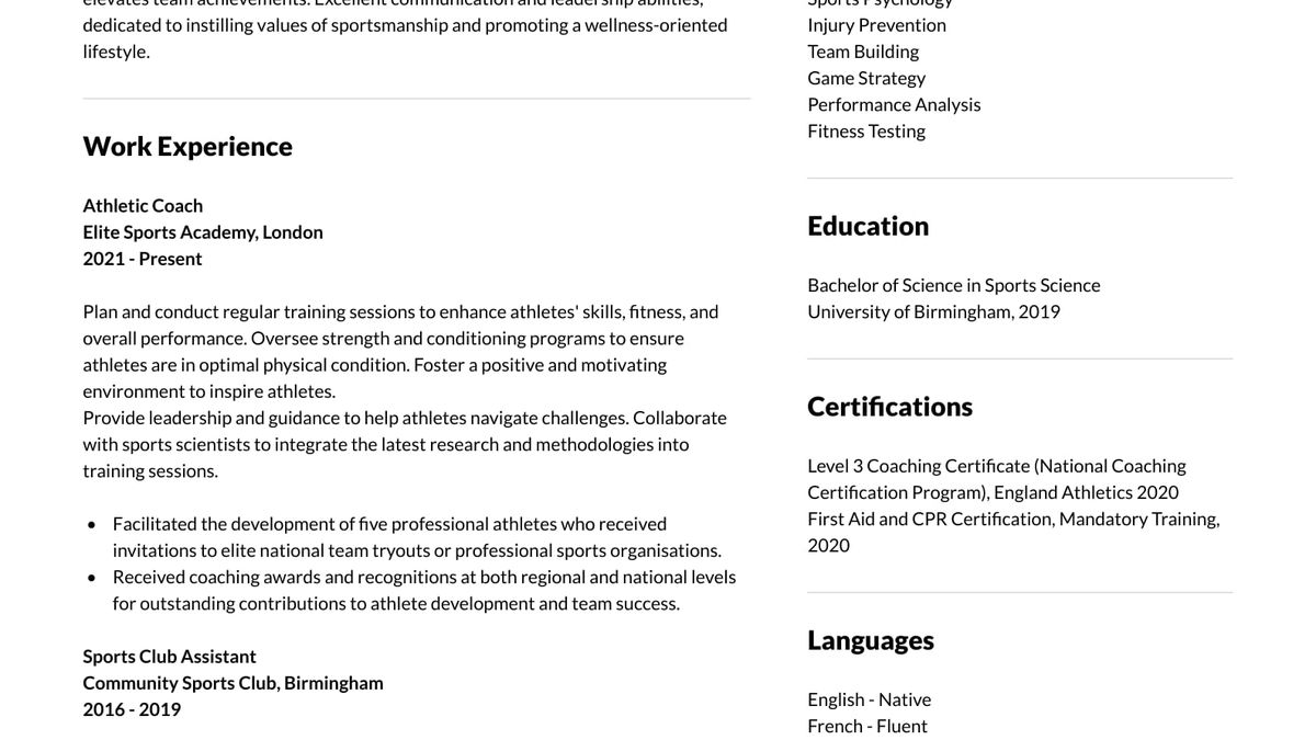 Sports CV Example: Free writing guide and tips for 2026