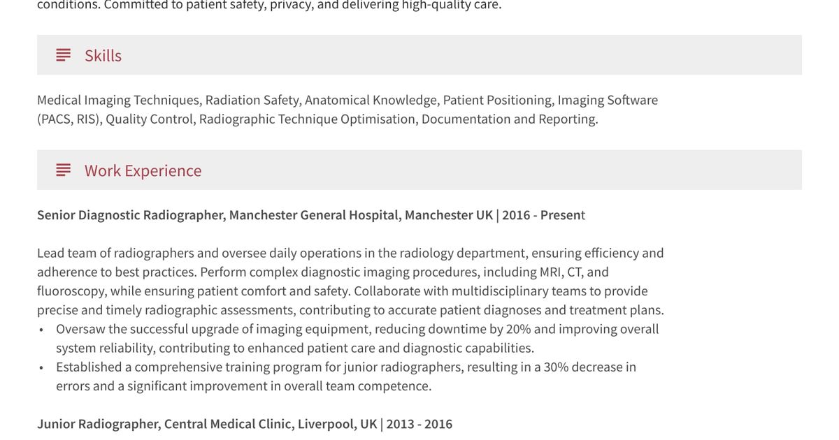 Radiographer CV Example: Writing guide and free examples!