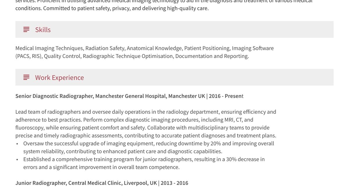 Radiographer CV Example: Writing guide and free examples!
