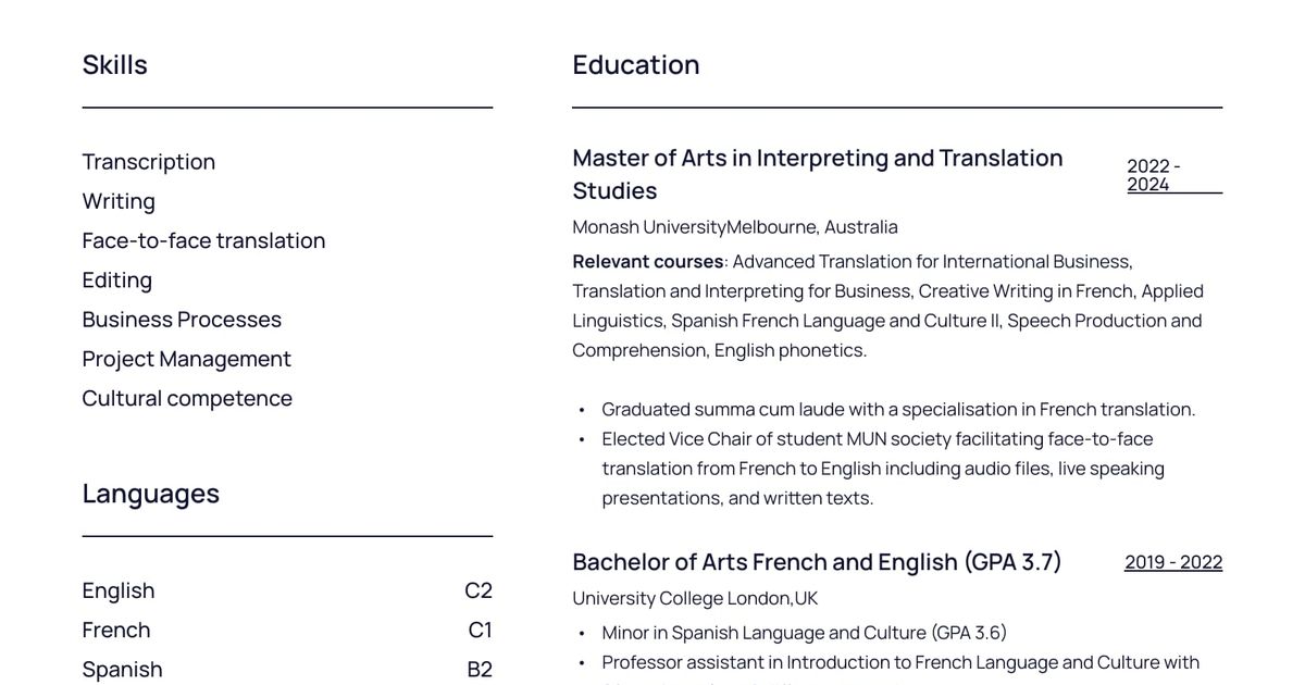 Translator CV template in 2025 (Free Examples & Tips)