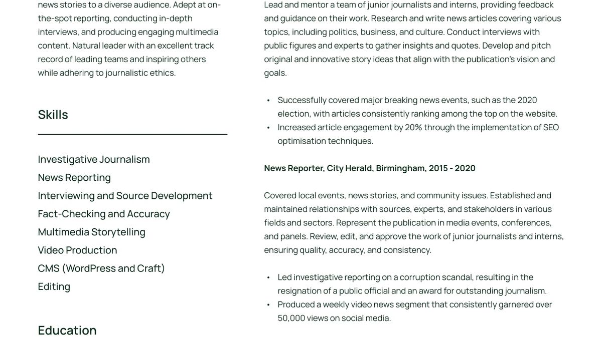 Top Journalist CV Examples for 2025 (Template & Format Tips)