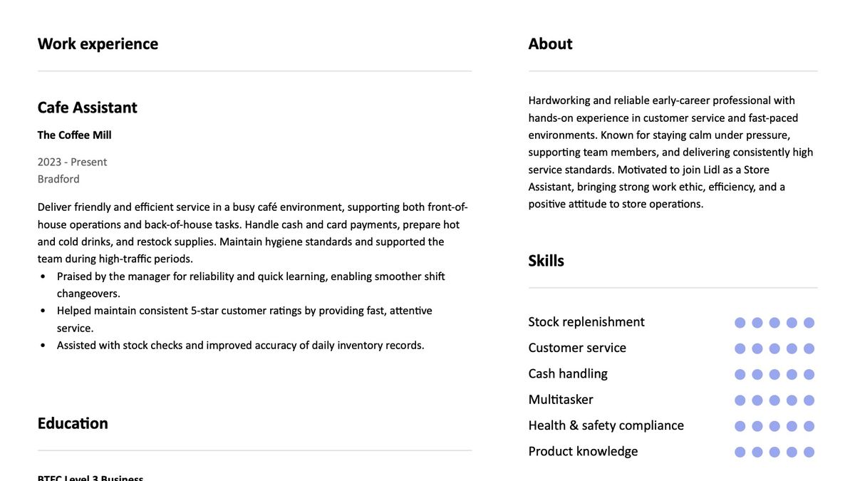 CV Example for Lidl: How to Get Hired (2026 Guide)