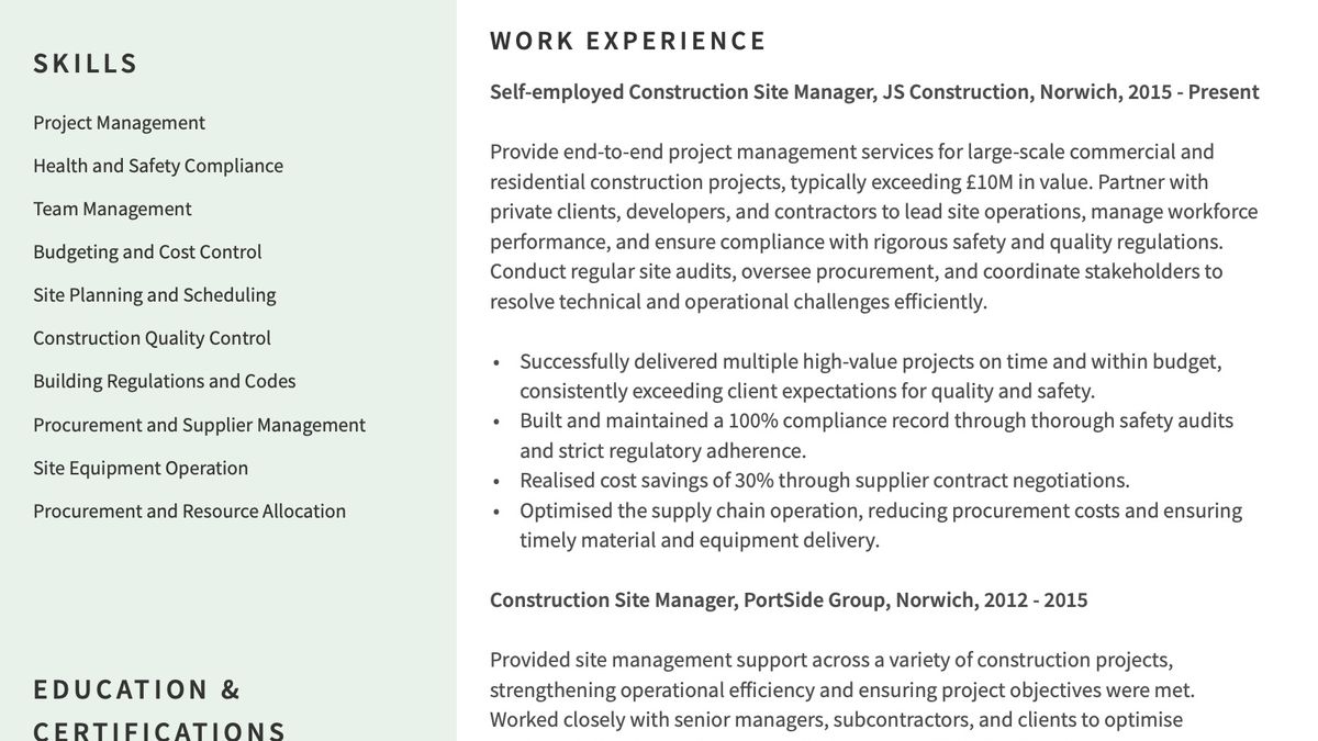 Self-employed CV with Examples and Tips for 2026