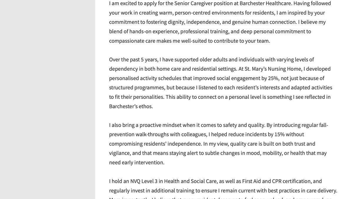 Caregiver Cover Letter: Free Examples, Template & Tips