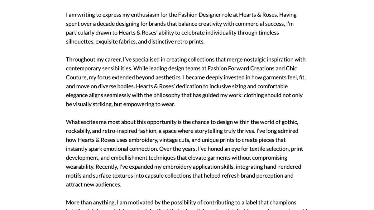 Fashion Designer Cover Letter: Examples, Templates & Tips