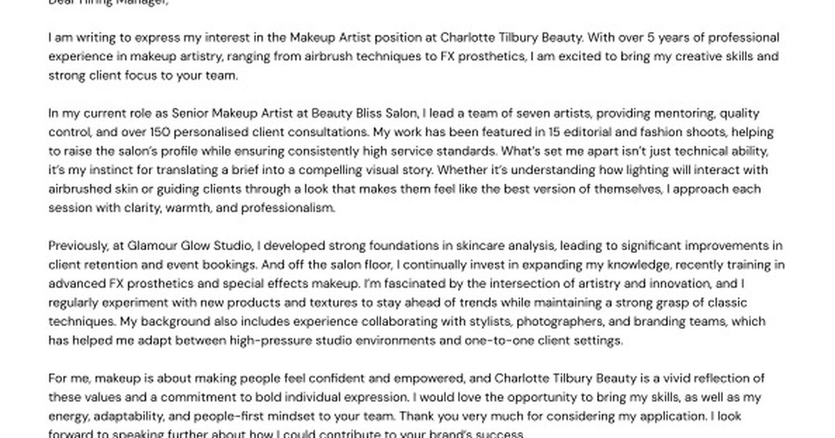Makeup Artist Cover Letter: Free Examples & Expert Tips