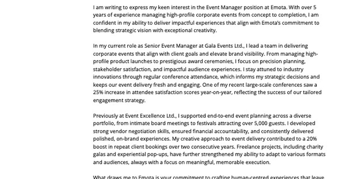 Event Manager Cover Letter: Free Examples & Expert Tips