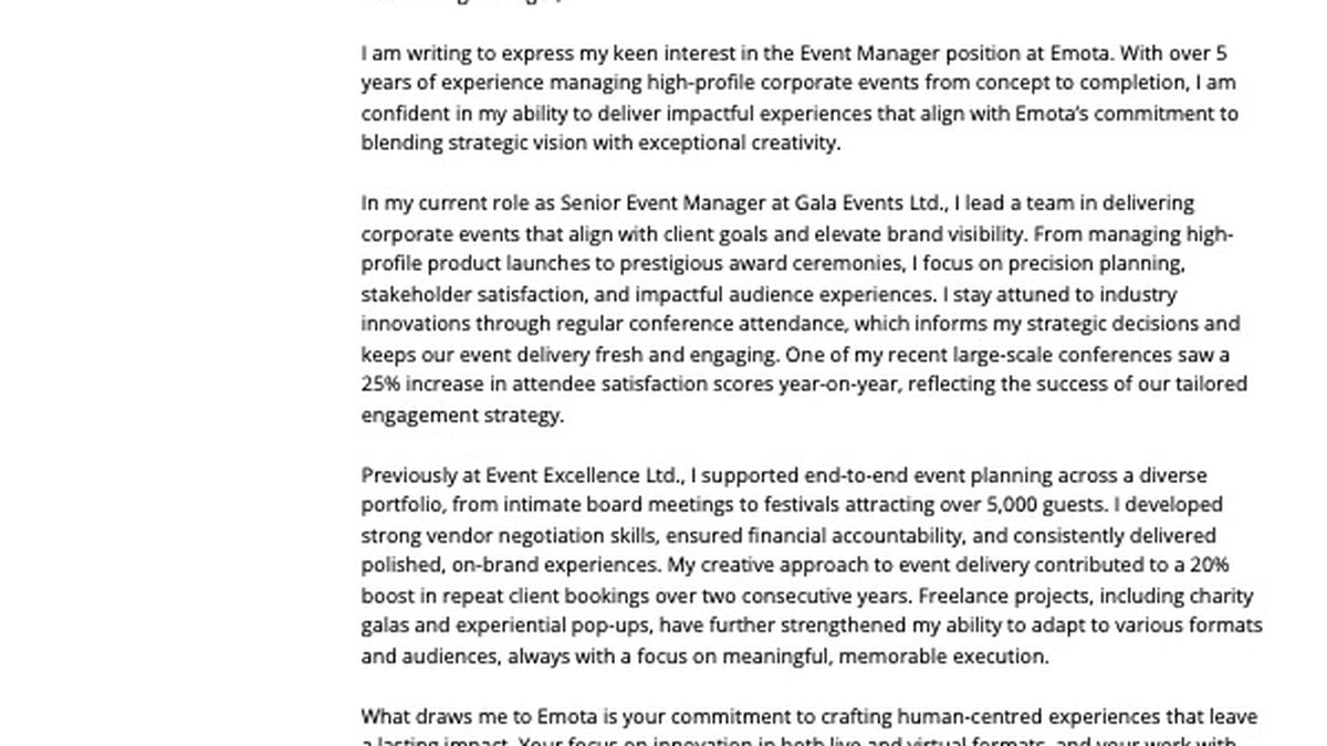 Event Manager Cover Letter: Free Examples & Expert Tips