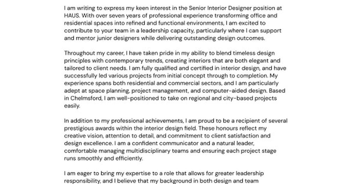 Interior Designer Cover Letter: Free Examples & Expert Tips