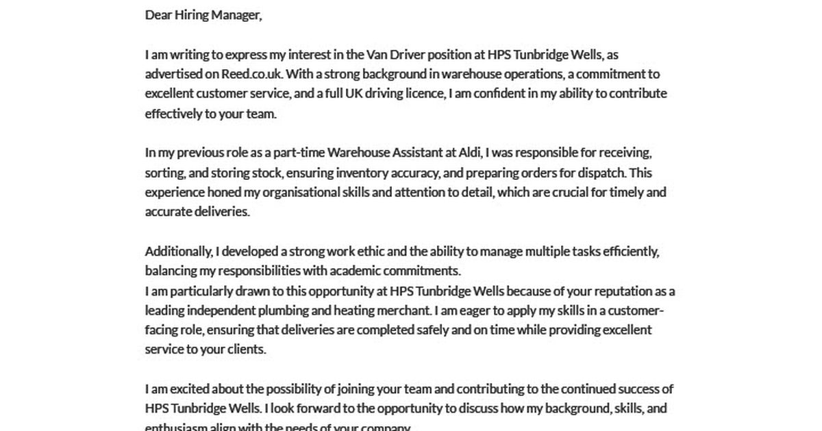 Driver cover letter guide for 2025 | Free guide & template