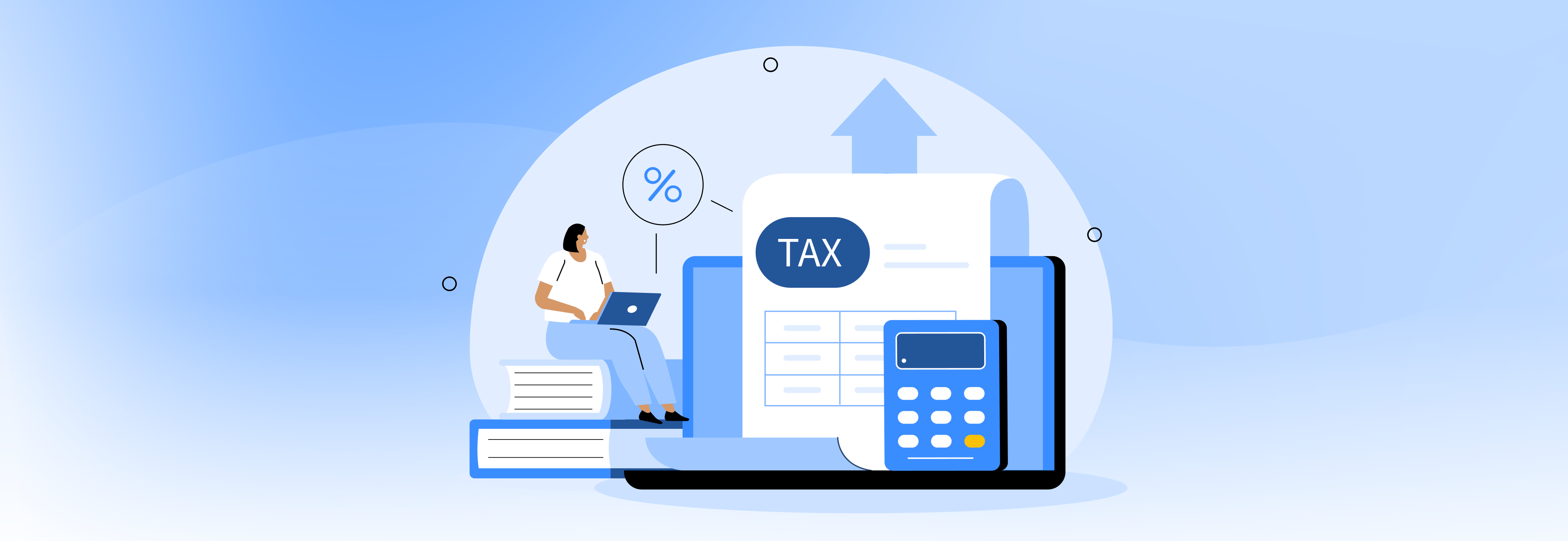 Graphic depicting a woman learning about taxes | Raisin