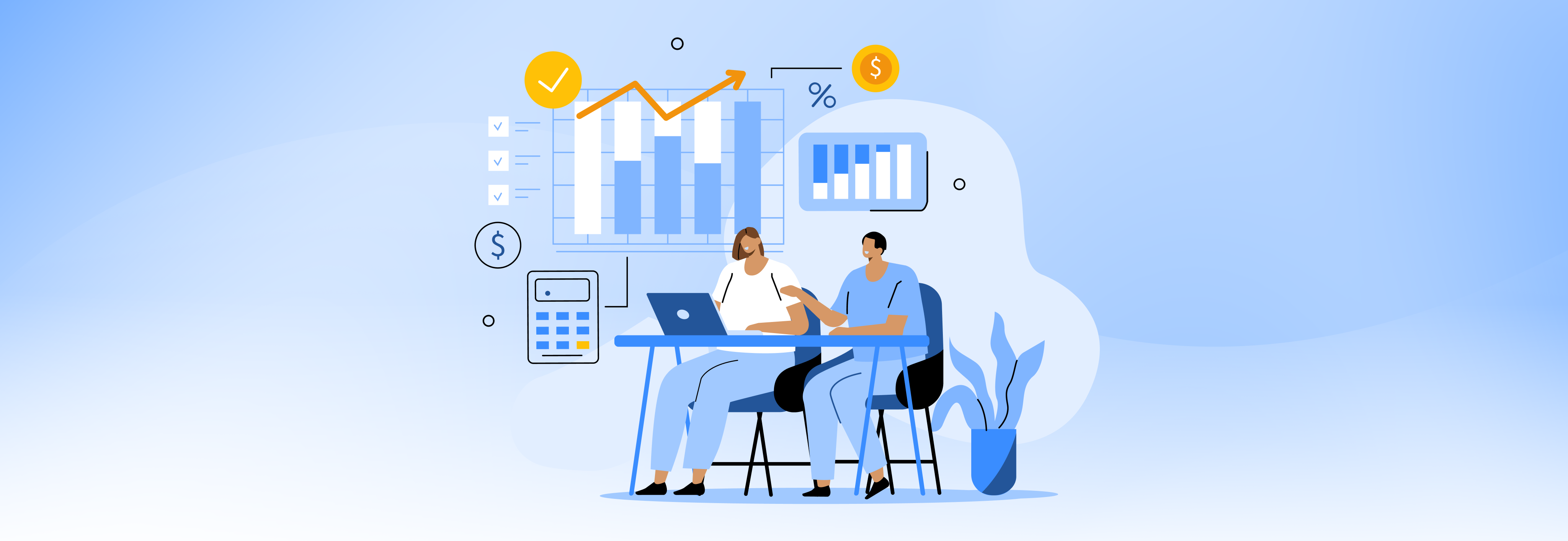 Graphic showing people performing financial tasks | Raisin