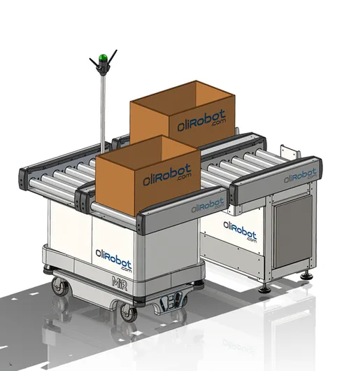 Small robot, big impact: Dual conveyor boosts your material flow.