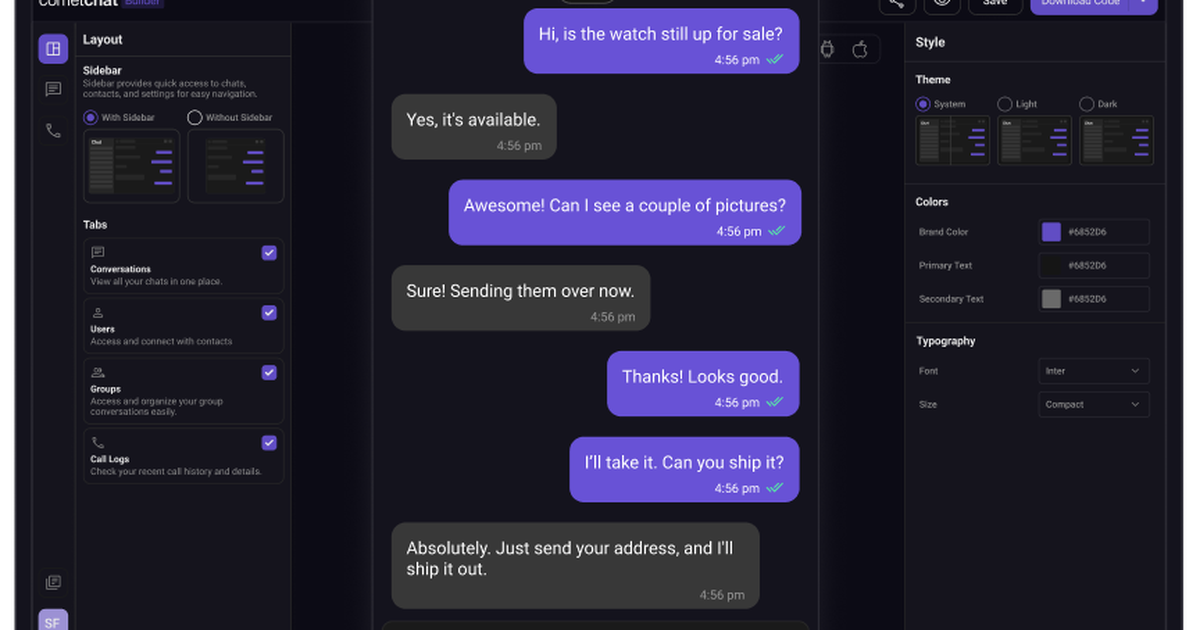 Chat UI Kit Builder for In-App Chat | CometChat