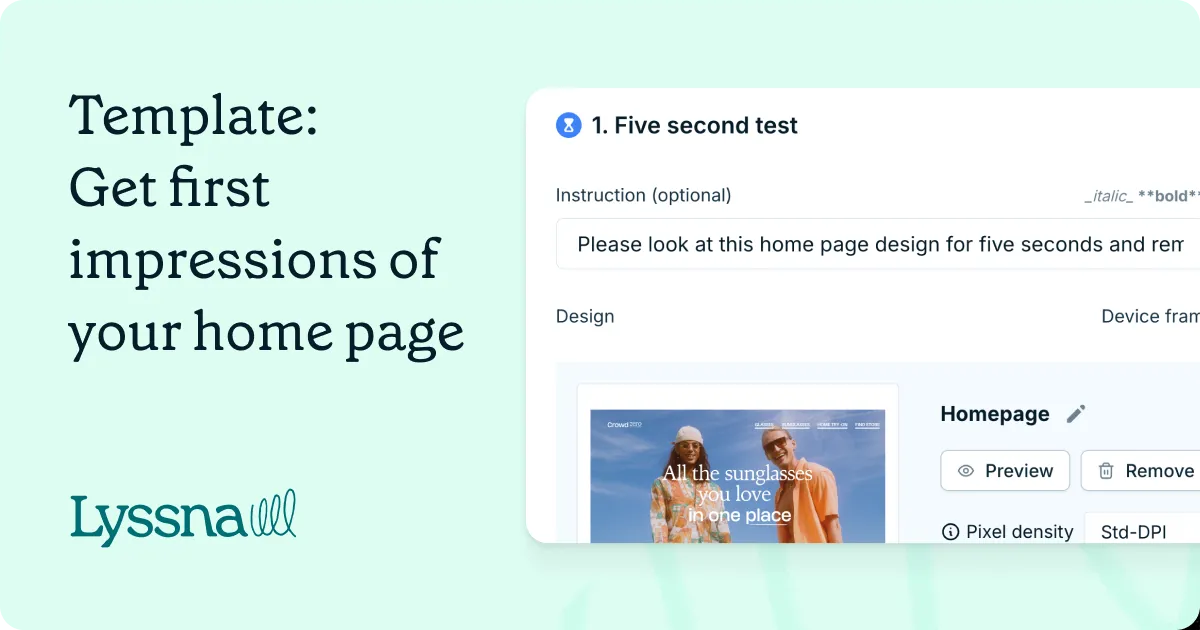 Get first impressions of your home page: Template | Lyssna