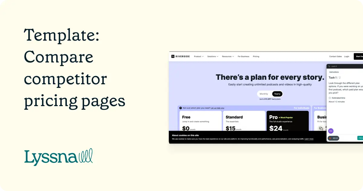 Compare competitor pricing pages: Template | Lyssna