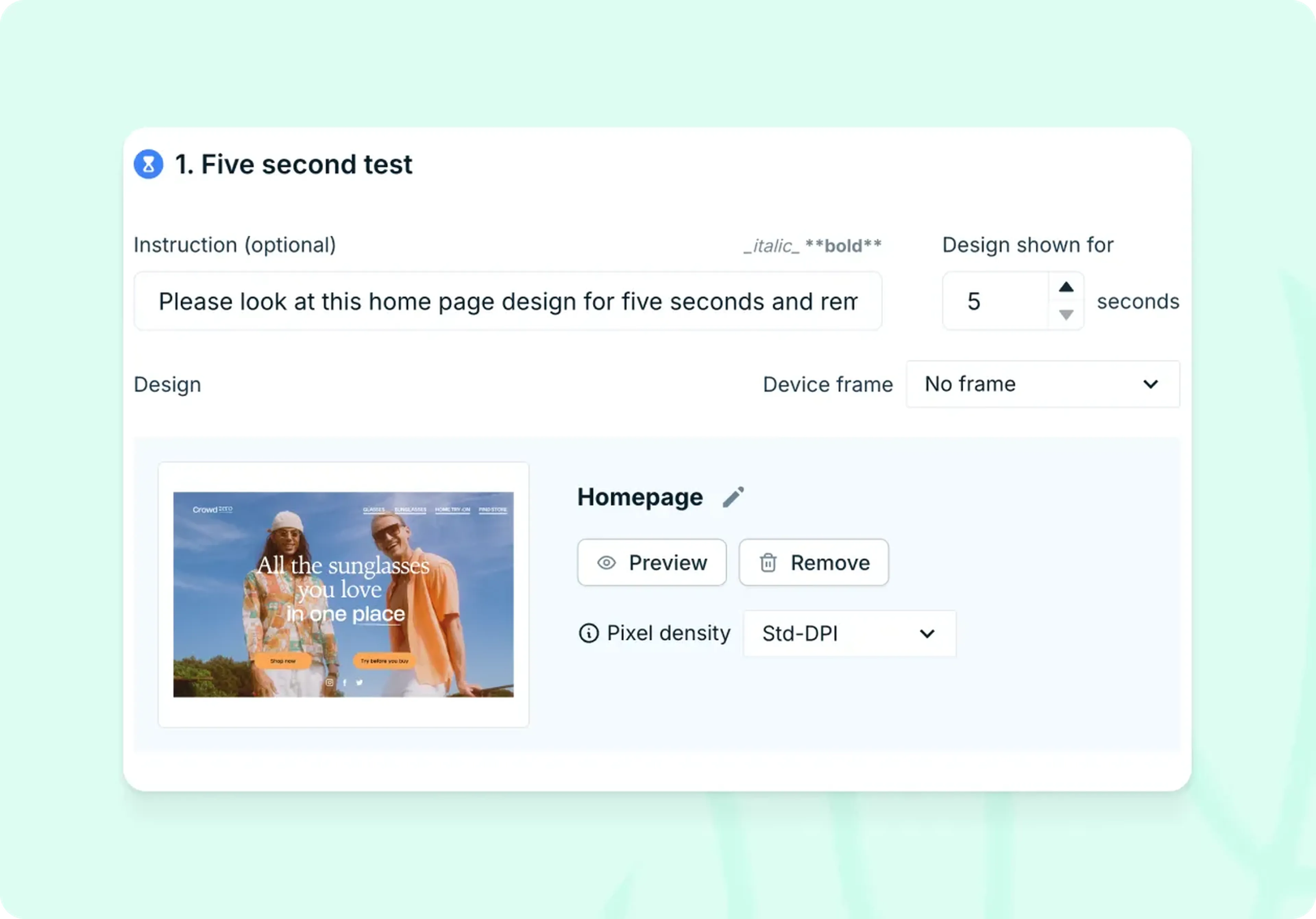 Get first impressions of your home page: Template | Lyssna